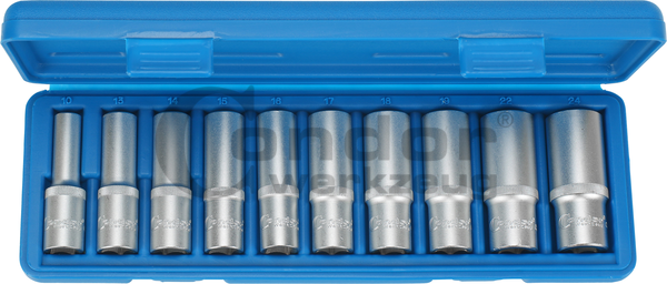 Coffret de douilles | 1/2 | Extra longues | 6 pans | 10-24 mm | 10 pcs