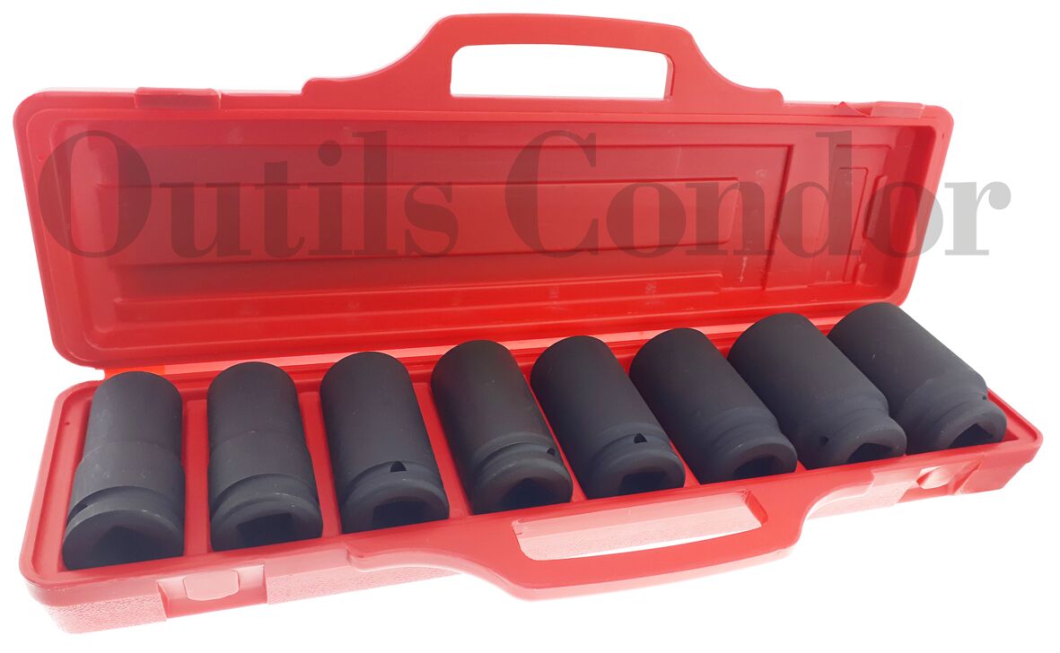 Douilles à impact Extra longues | Jeu de 8 pcs. | 3/4 | Acier Chromoly | 6 pans | 22-38 mm