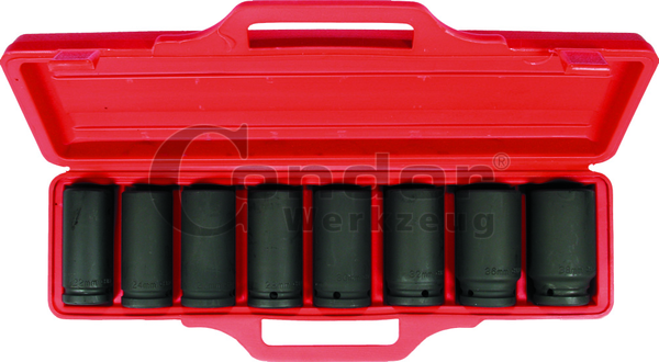 Douilles à impact Extra longues | Jeu de 8 pcs. | 3/4 | Acier Chromoly | 6 pans | 22-38 mm